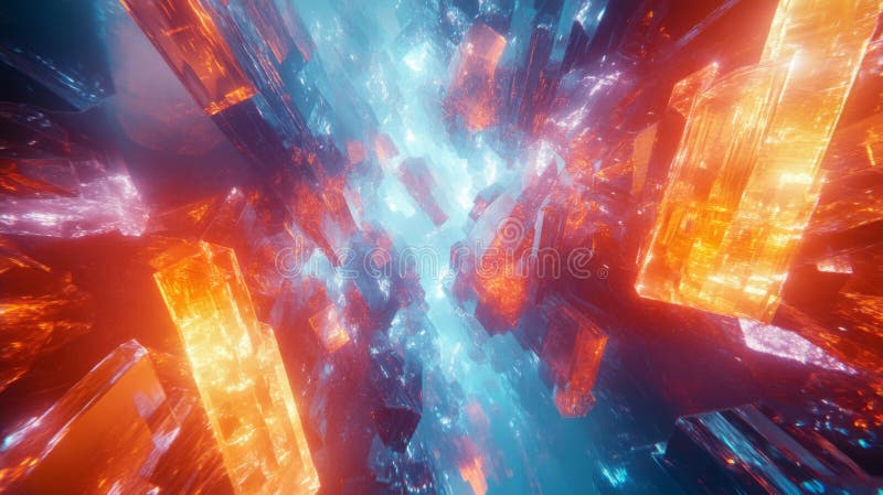 Abstract Cityscape of Glowing Prismatic Towers Stock Illustration ...