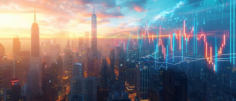 Abstract Cityscape with Glowing Stock Market Chart Overlay Stock Image ...