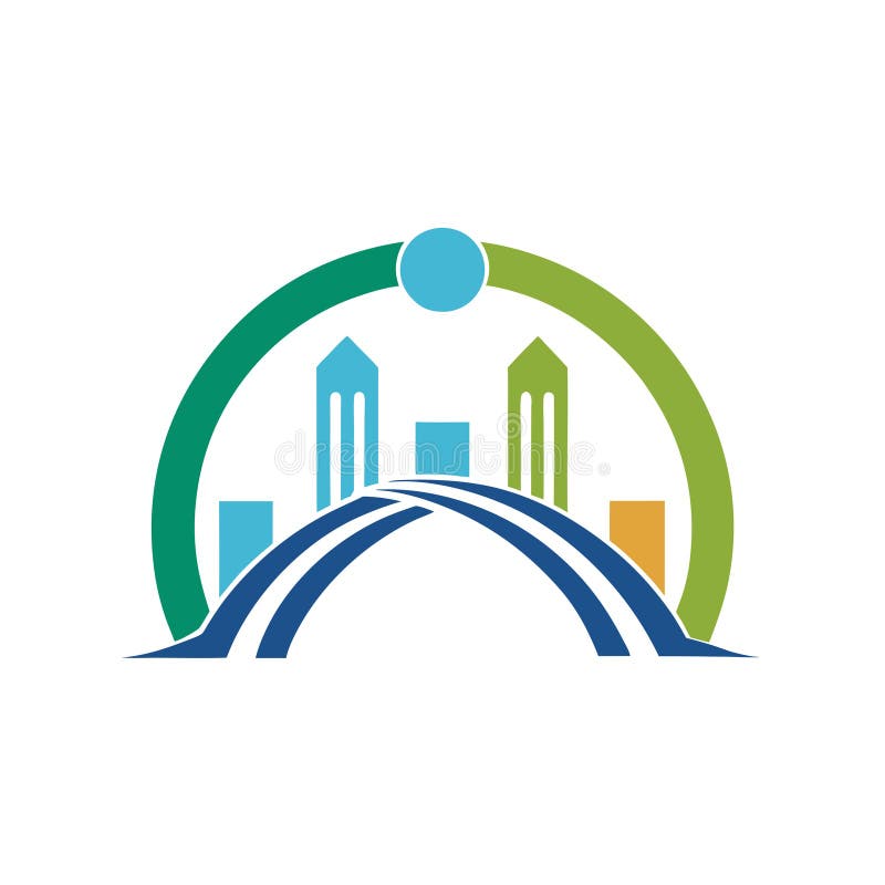 Abstract Cityscape Logo with Arched Bridge and Circular Element in ...