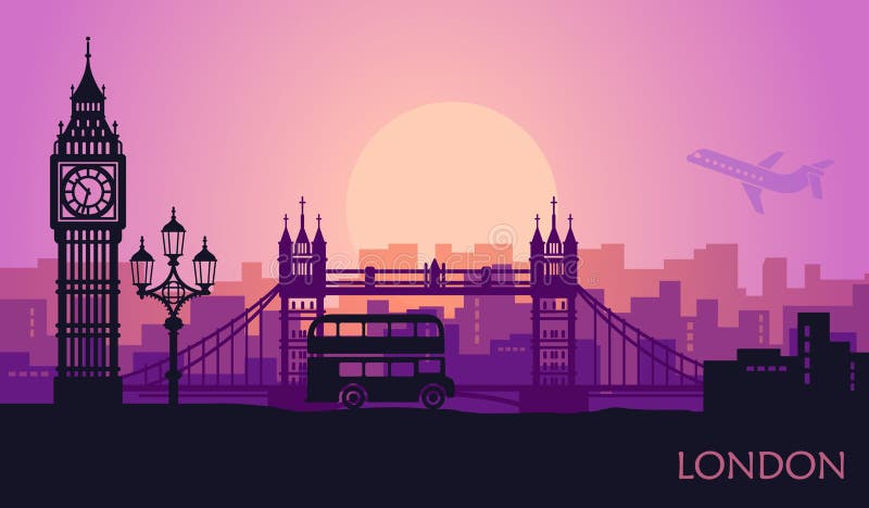 Abstract Cityscape of London with the Sights at Sunset Stock Vector ...