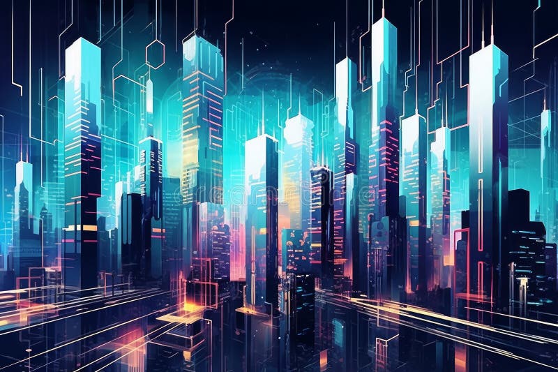 Abstract Cityscape with Modern Skyscrapers Stock Illustration ...