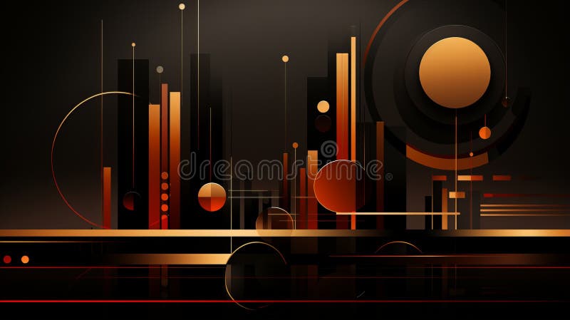 Abstract Cityscape with Orange and Black Lines on a Black Background ...