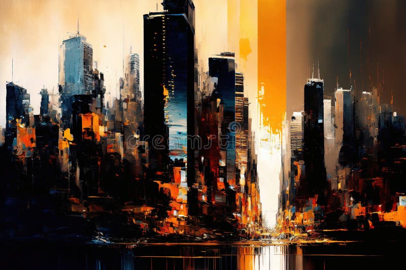 Abstract Cityscape Painting Stock Illustration - Illustration of brush ...