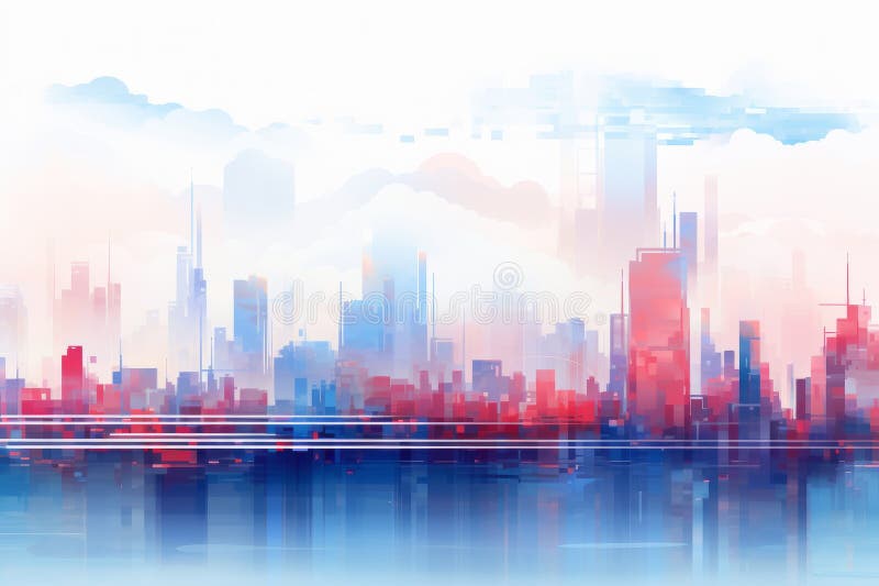 Abstract Cityscape with Skyscrapers and Clouds Stock Illustration ...