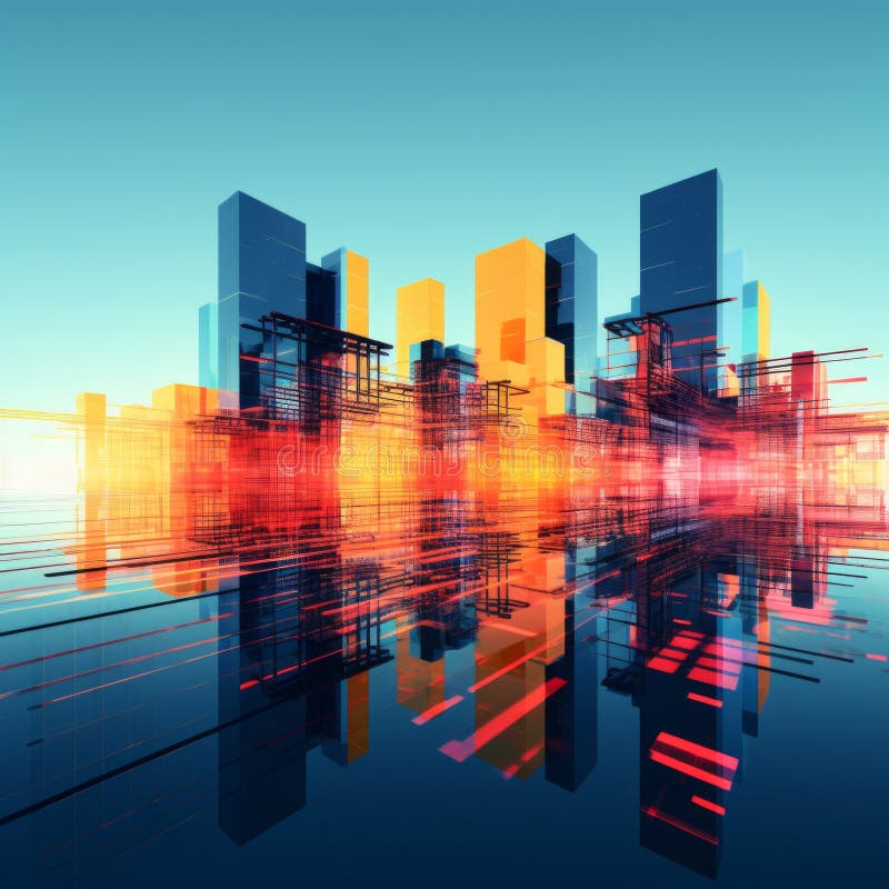 An Abstract Cityscape with Skyscrapers and Lights Stock Illustration ...