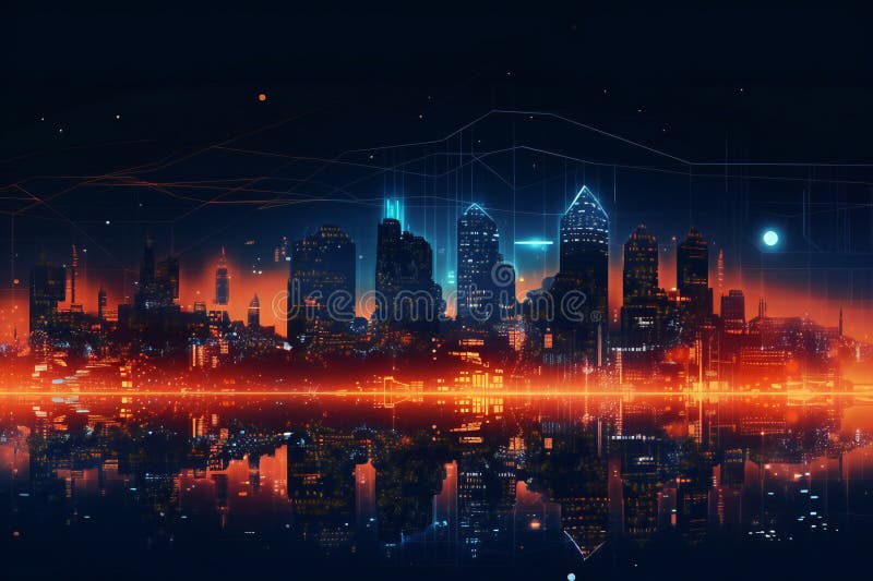 Abstract Cityscape Skyscrapers with Reflection Stock Illustration ...