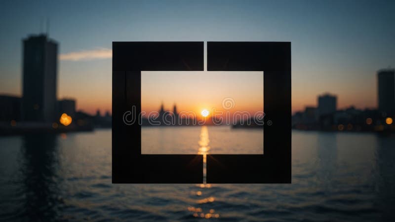 Abstract Cityscape Sunset View through Artistic Frame Over Water ...