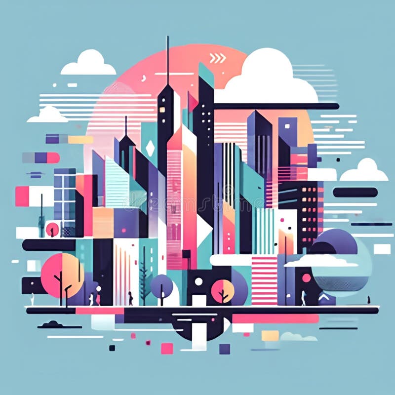 Abstract Cityscape for Tech Branding Stock Illustration - Illustration ...