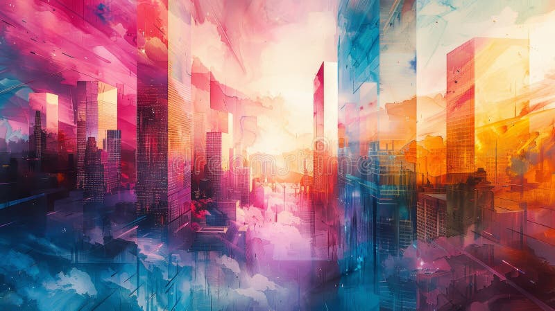 Abstract Cityscape with Vibrant Colors, Merging Urban and Surreal ...