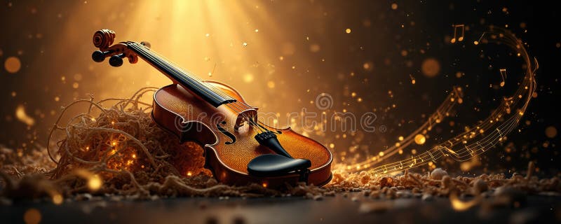 Abstract Classical Music Concept with Violin and Flying Musical Notes ...