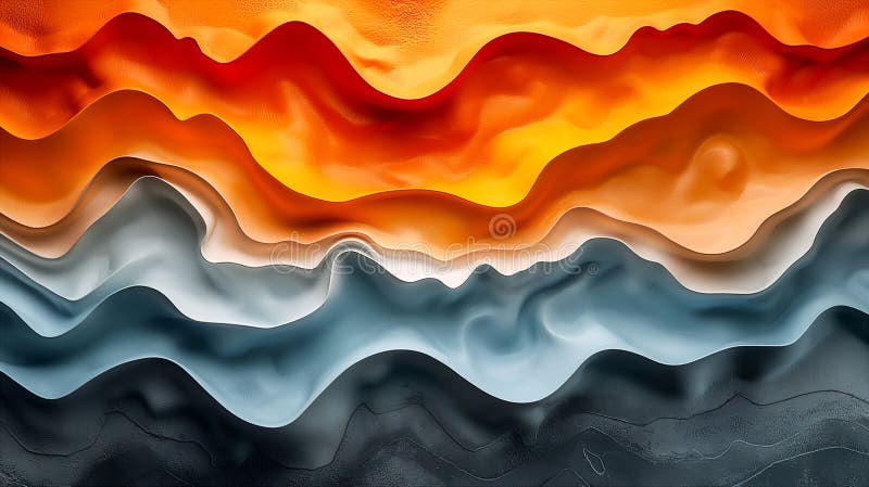 Abstract Clay Bas-Relief with Orange and Turquoise Waves Stock Photo ...