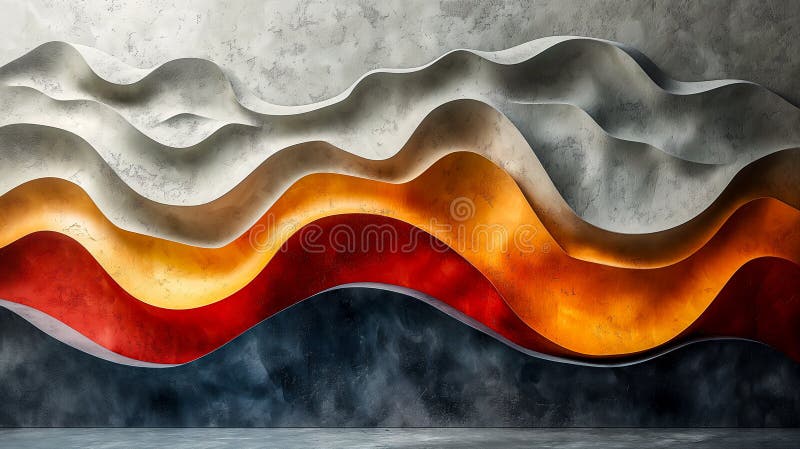 Abstract Clay Bas-Relief with Orange and Turquoise Waves Stock Image ...