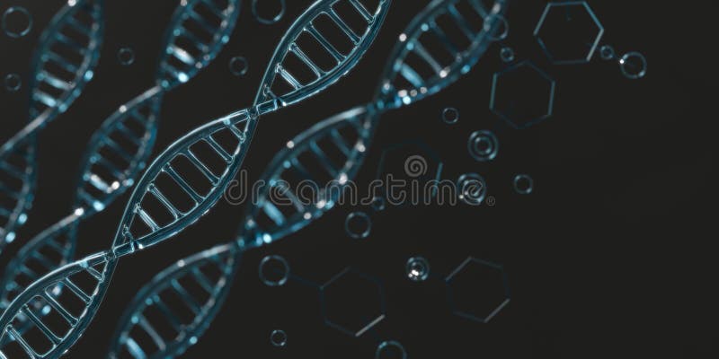 Abstract Clear Blue DNA Structure on Black Background Soft Focus 3D ...
