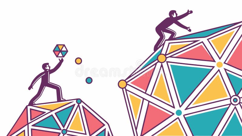 Abstract Climber on Geometric Mountain with a Ball. Conquering ...