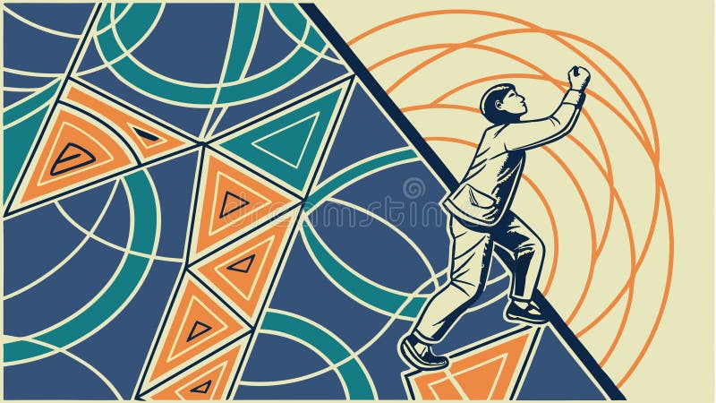 Abstract Climber on Geometric Shapes, Overcoming Challenges, Vector ...