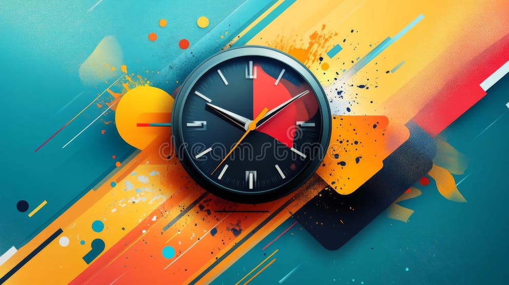 Abstract Clock Design with Colorful Paint Splatter Stock Illustration - Illustration of white ...