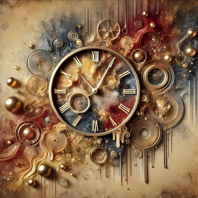 Abstract Clock Elements Scattered, with Melting Shapes, Fading Colors ...