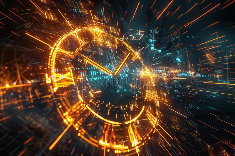 Abstract Clock Face Exploding With Light Speed Trails Stock Image Image Of Digital Cyberspace