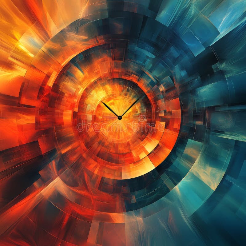 Abstract Clock Face with Orange and Blue Geometric Shapes Stock ...