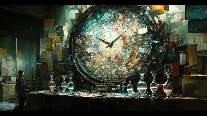 Abstract Clock with Glass Hourglasses Stock Image - Image of time ...