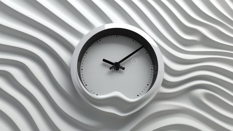 Abstract Clock on Sculpted White Wave Background with Modern Design ...