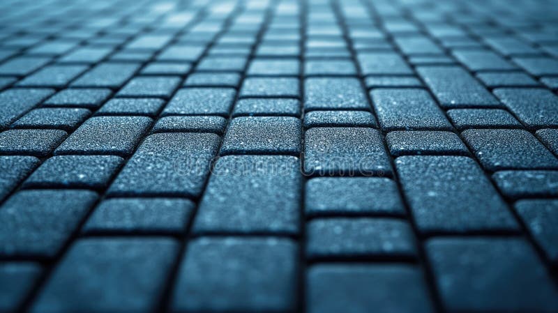 Abstract Close-up of Blue Cobblestone Pavement at Dawn with Textured ...
