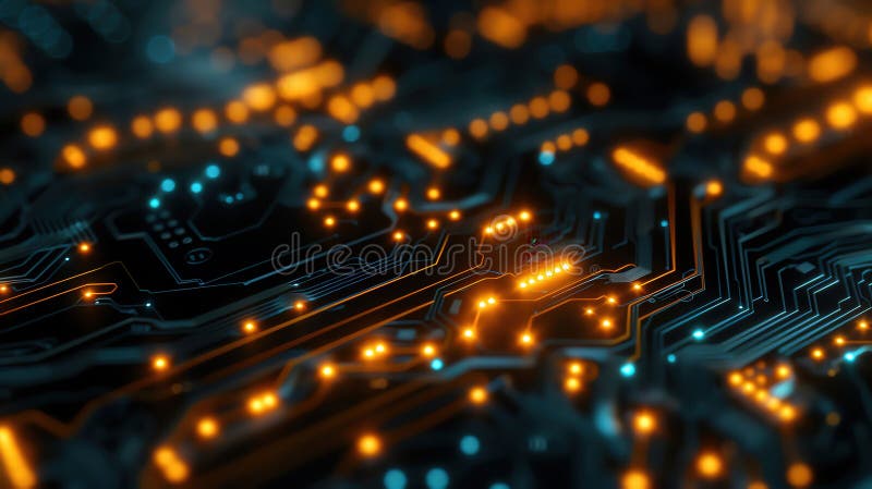 Abstract Close-up of a Circuit Board with Glowing Lights Stock ...