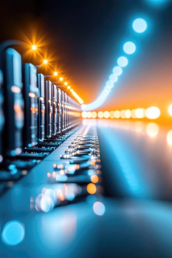 Abstract Close-up of Circuit Board with Glowing Lights and Bokeh Effect ...