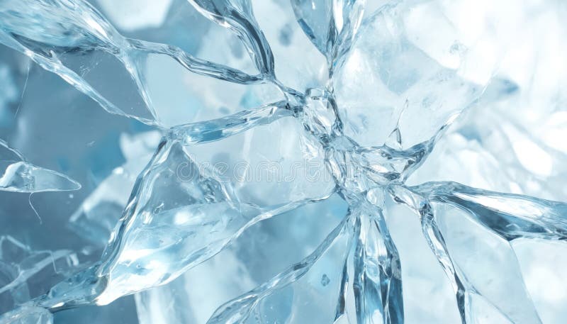 Abstract Close-up of Cracked Ice Surface. Blue and White Tones with ...