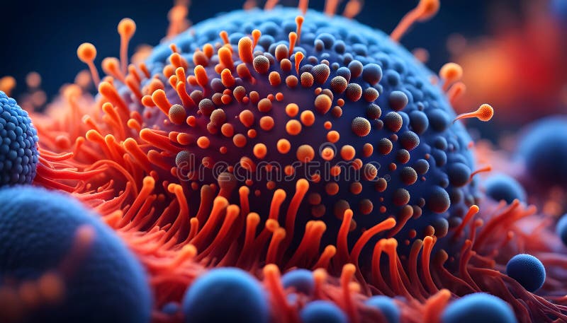 Abstract Close-up of 3D Microscopic Bacteria, Microscope View, Stock ...