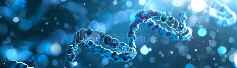 Abstract Close-up of a DNA Double Helix Structure, with Blue Glowing ...