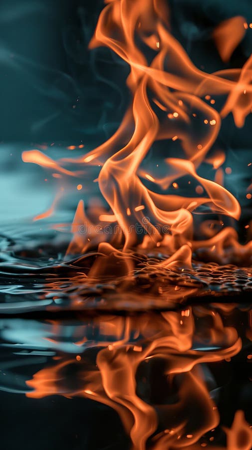 Abstract Close-up of Fire and Water Interaction, Dynamic Energy ...