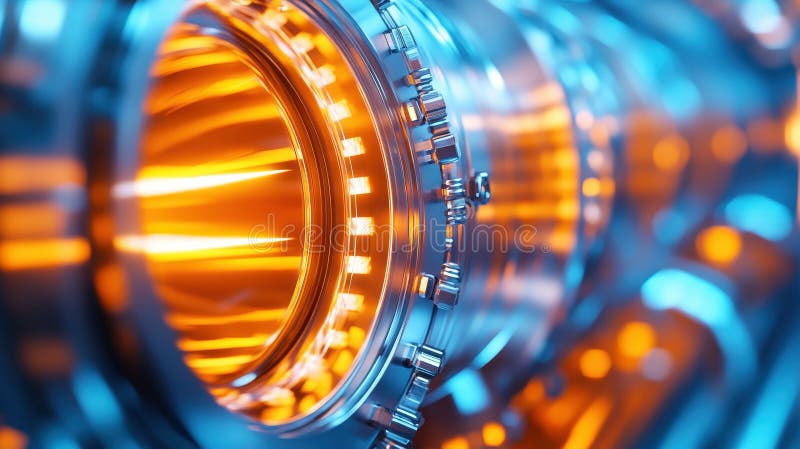 Abstract Close Up of Futuristic Glowing Mechanical Gears in Motion ...