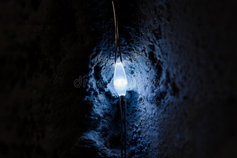 Abstract Close-Up of a Glowing LED Light Set in a Textured Wall Stock ...