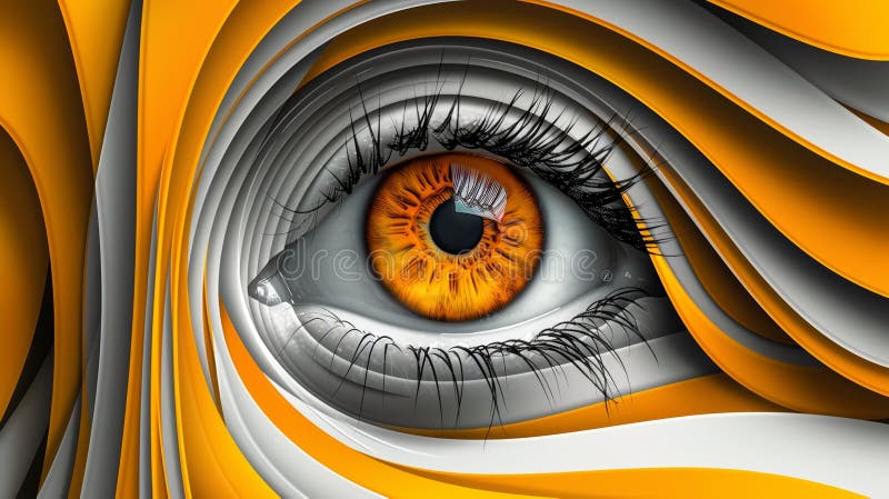 Abstract Close-up of a Human Eye with Orange and White Geometric ...