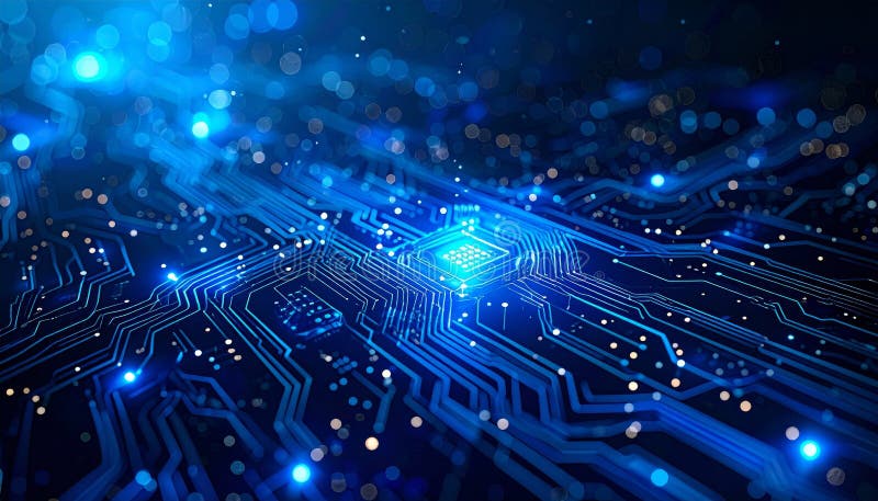 An Abstract Close-up Illustration of a Glowing Blue Microchip at the ...