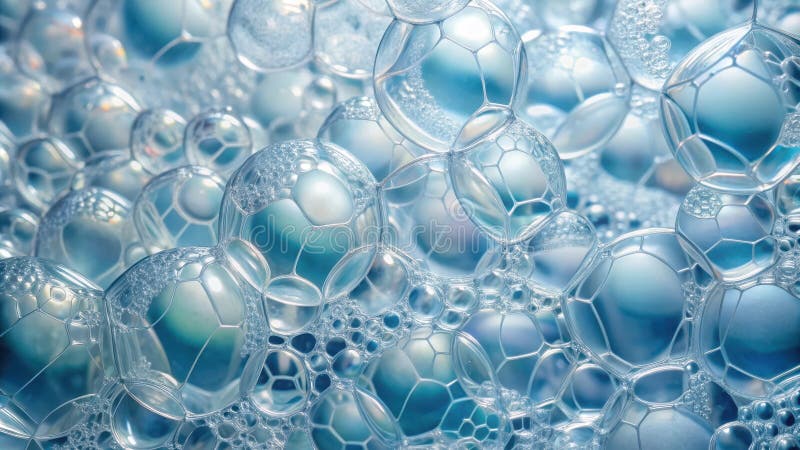 Abstract Close-up of Interconnected Bubbles in a Light Blue Hue ...