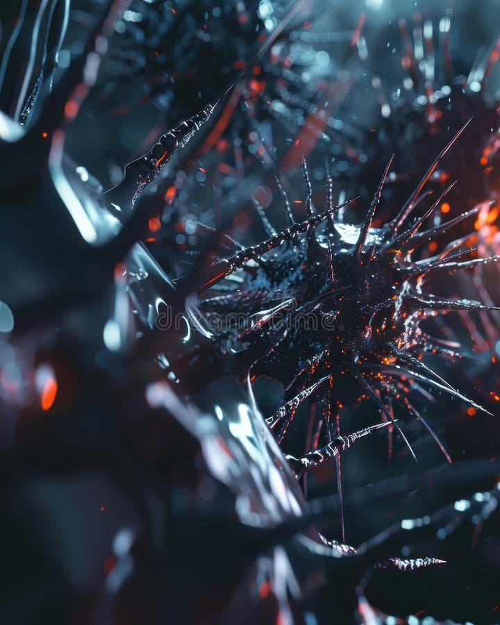 Abstract Close-Up of Intricate Black and Red Spiky Forms, Showcasing ...
