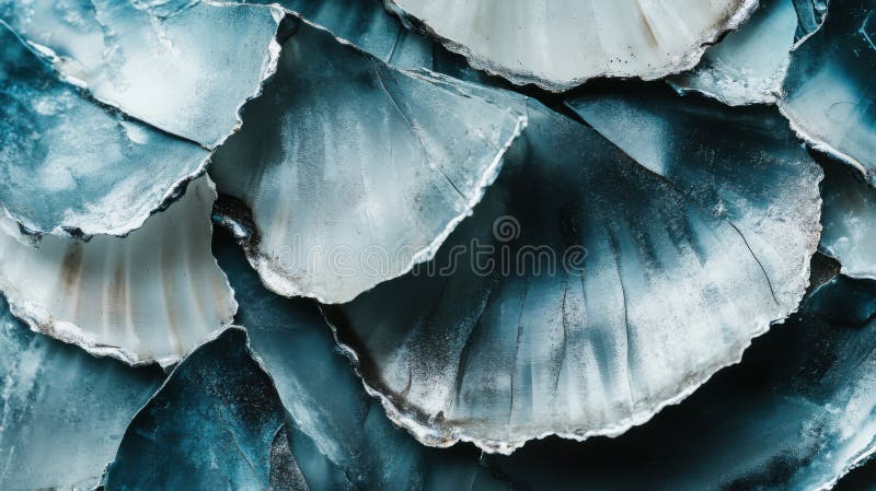Abstract Close-up of Layered, Textured Seashells in Shades of Blue and ...