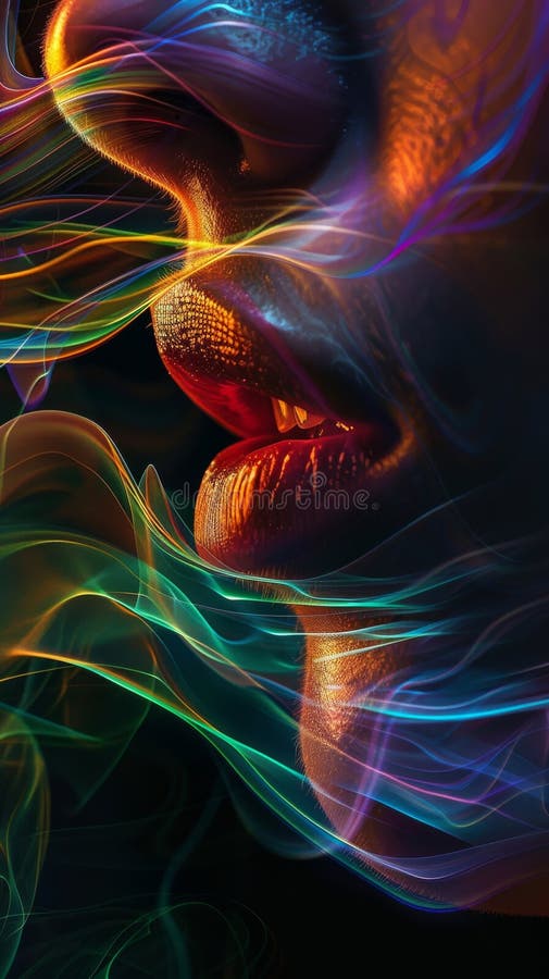 Abstract Close-up of Lips with Vibrant Light Trails, Digital Art ...