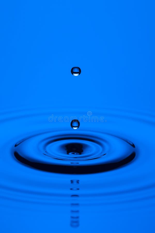 Abstract Close-up Macro Shot of Several Blue Water Droplets on Tranquil ...