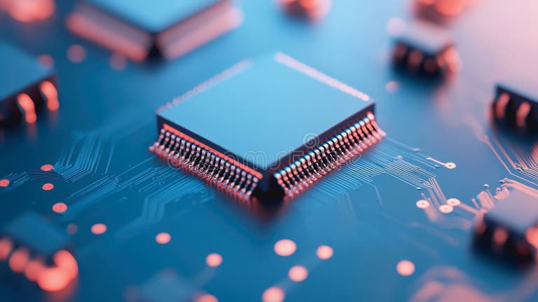 Abstract Close-up of Modern Microprocessor on Circuit Board with ...