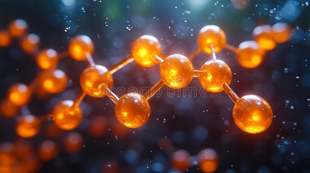 Abstract Close-up of a Molecular Structure with Bright Orange Glowing ...