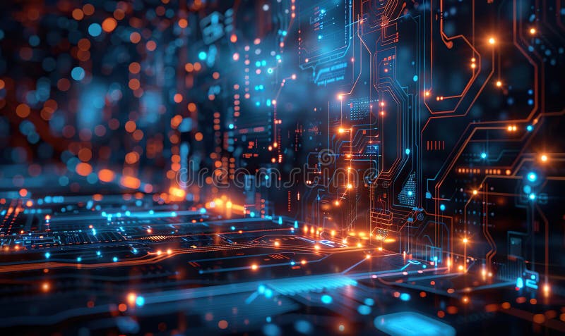 Abstract Close-up of a Neon-lit Circuit Board with a High-tech Feel ...