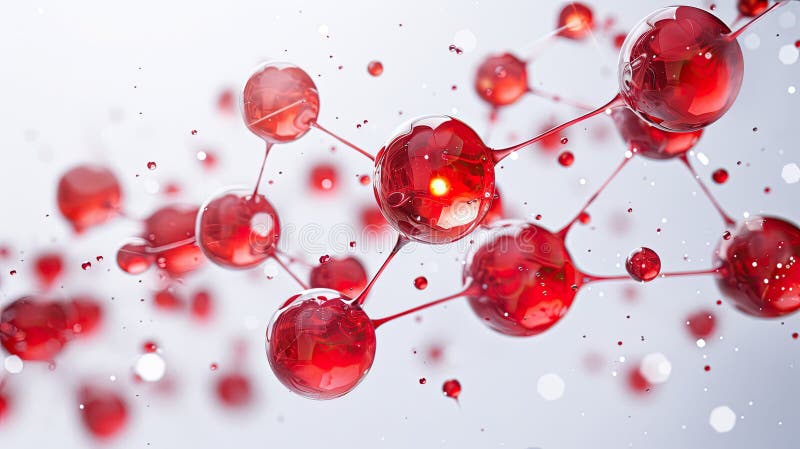 Abstract Close-up of Red Molecules Connected by Lines, Representing ...