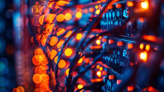 Abstract Close-Up of a Server Rack with Blurry Lights Stock ...