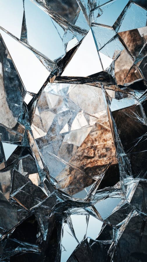 Abstract Close-Up of Shattered Glass with Reflective Surfaces Stock ...
