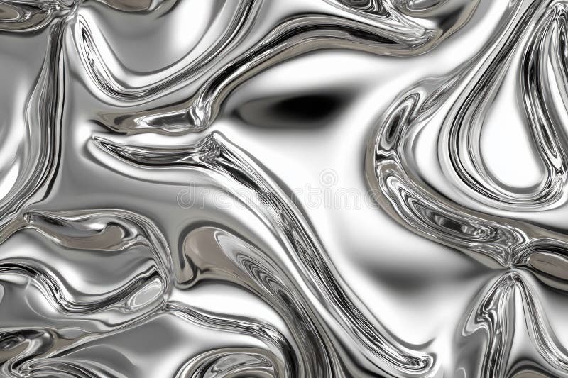 Smooth Metallic Waves Reflect Light in Silver Tones. Neural Network AI ...