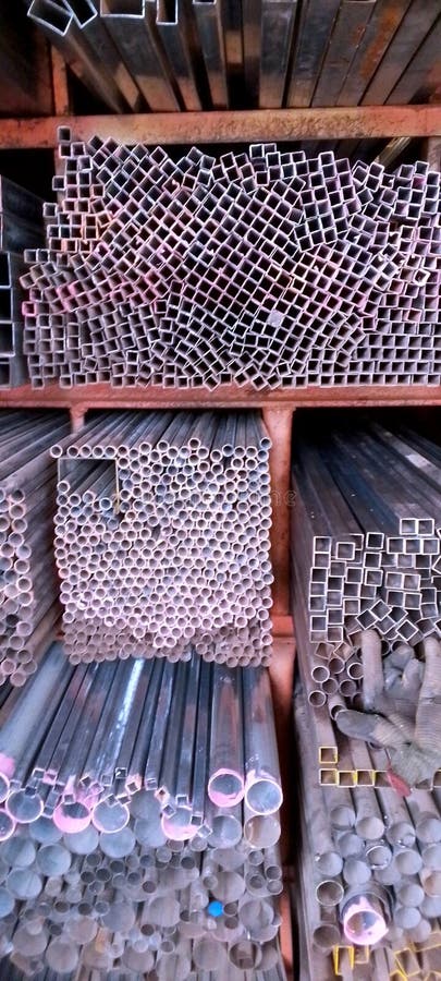 Abstract Close Up of a Stack of Steel Pipes in a Warehouse Stock Image ...