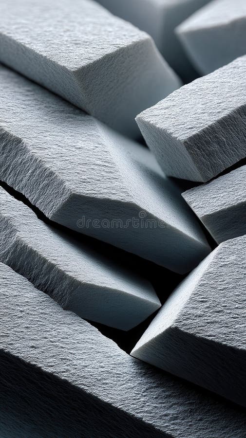 Abstract Close-Up of Textured Grey Blocks with Sharp Edges and Shadows ...
